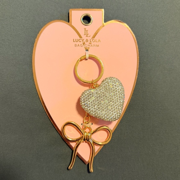 Other | Lucy Lola Sparkly Heart And Bow Bag Charm | Poshmark